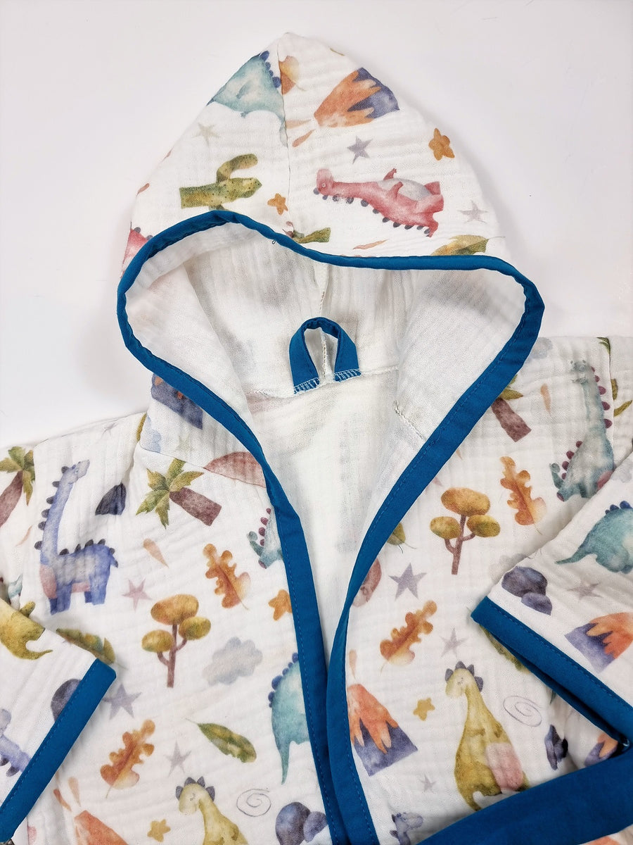 Muslin hooded towelling robe- Dinoland – ninkinankaorganic