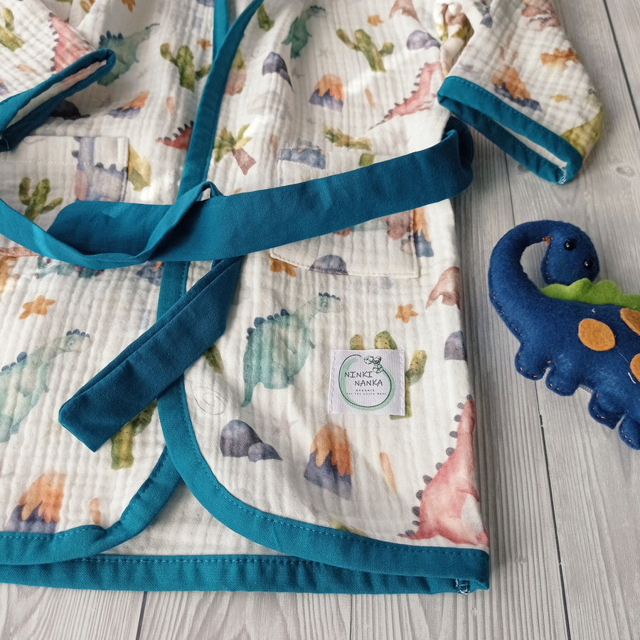 Muslin hooded towelling robe- Dinoland – ninkinankaorganic